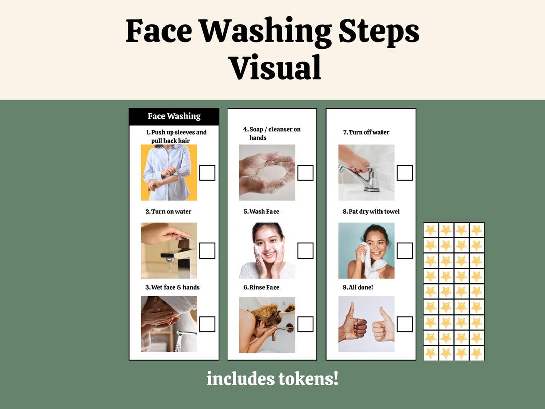 Washing Face Visual Steps | Real Photo Autism Life Skills | Interactive ...