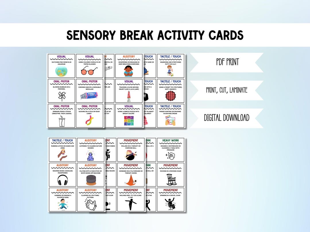 Sensory Break Cards for Kids, Regulation Tools Download for Autism ADHD ...