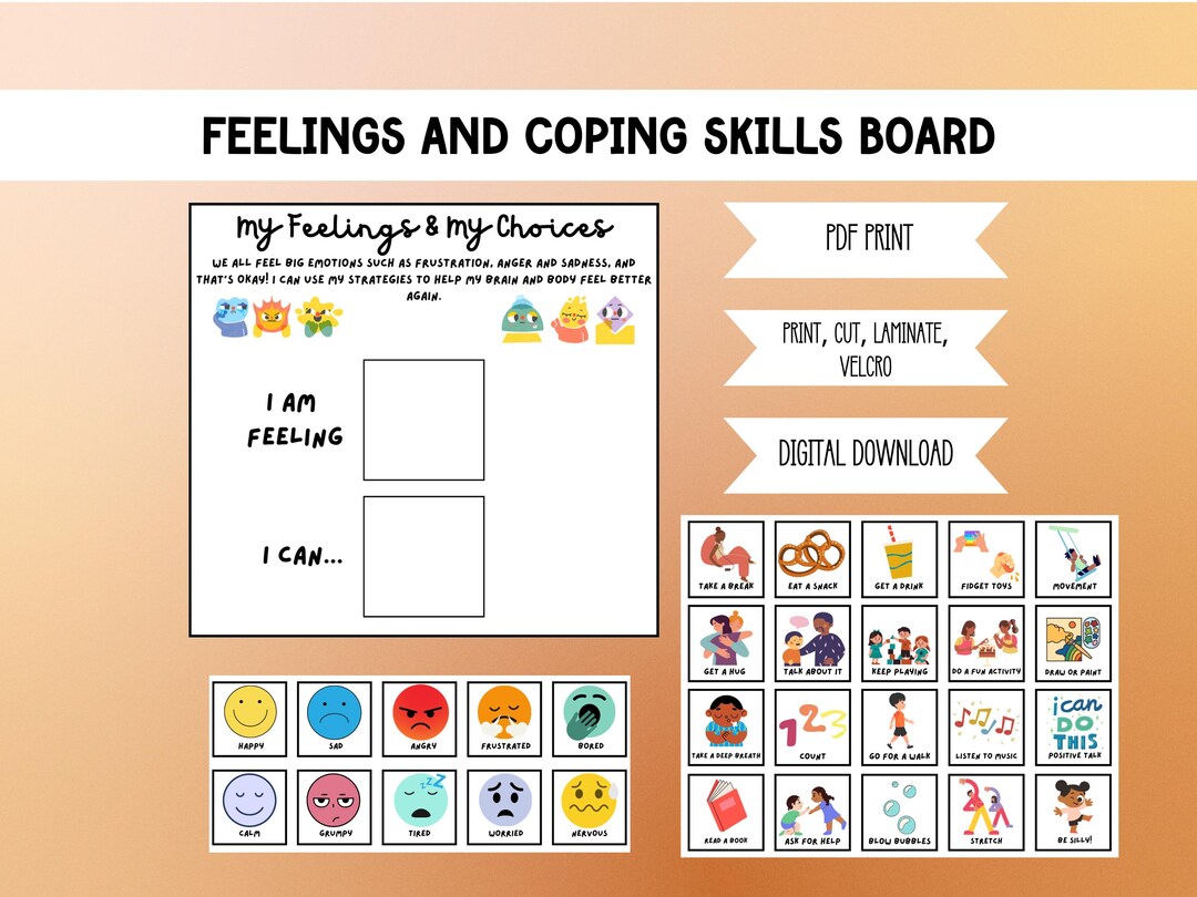 Feelings and Coping Skills Card for Kids, Emotional Regulation Visual ...