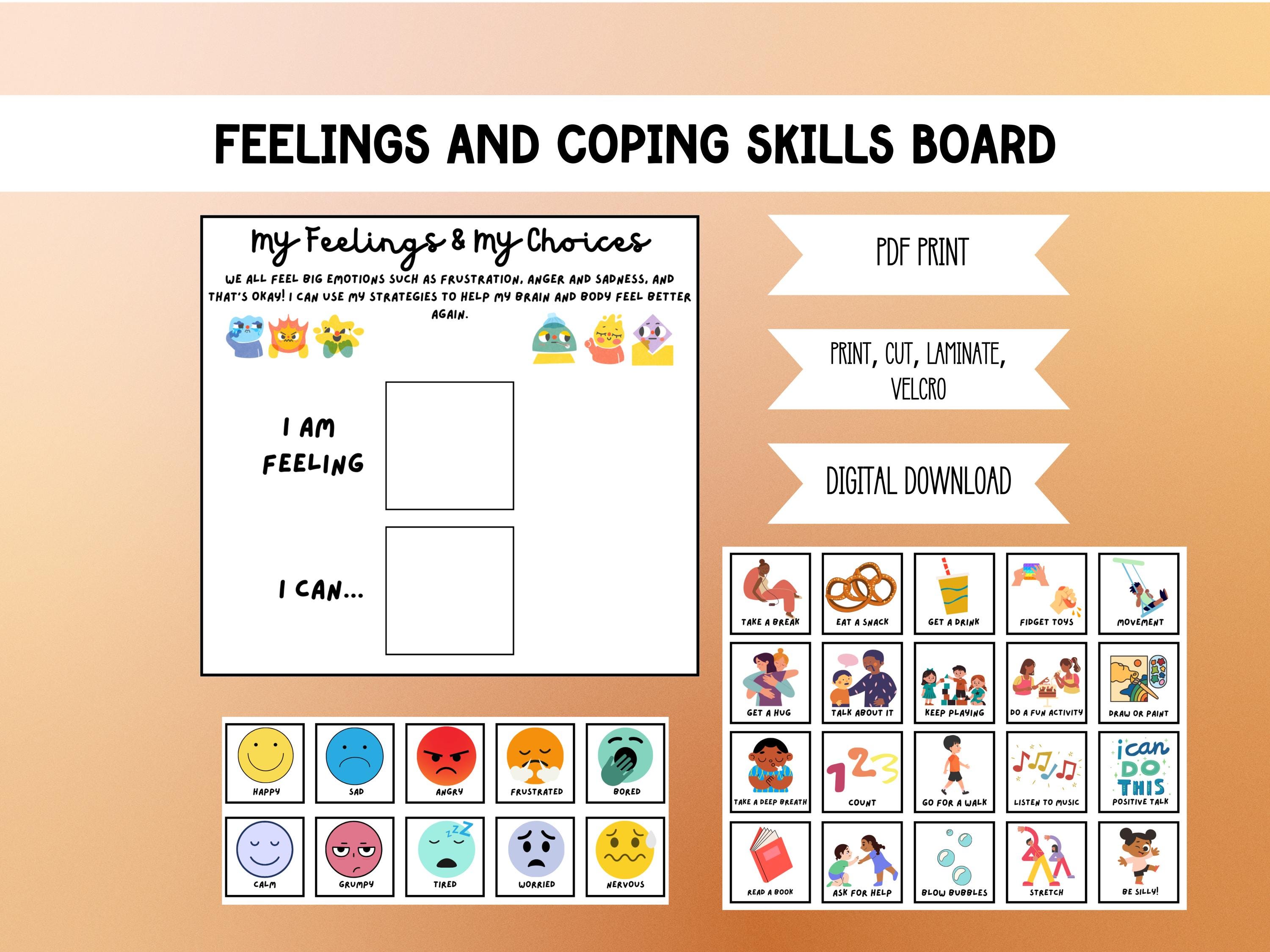Feelings and Coping Skills Card for Kids, Emotional Regulation Visual ...