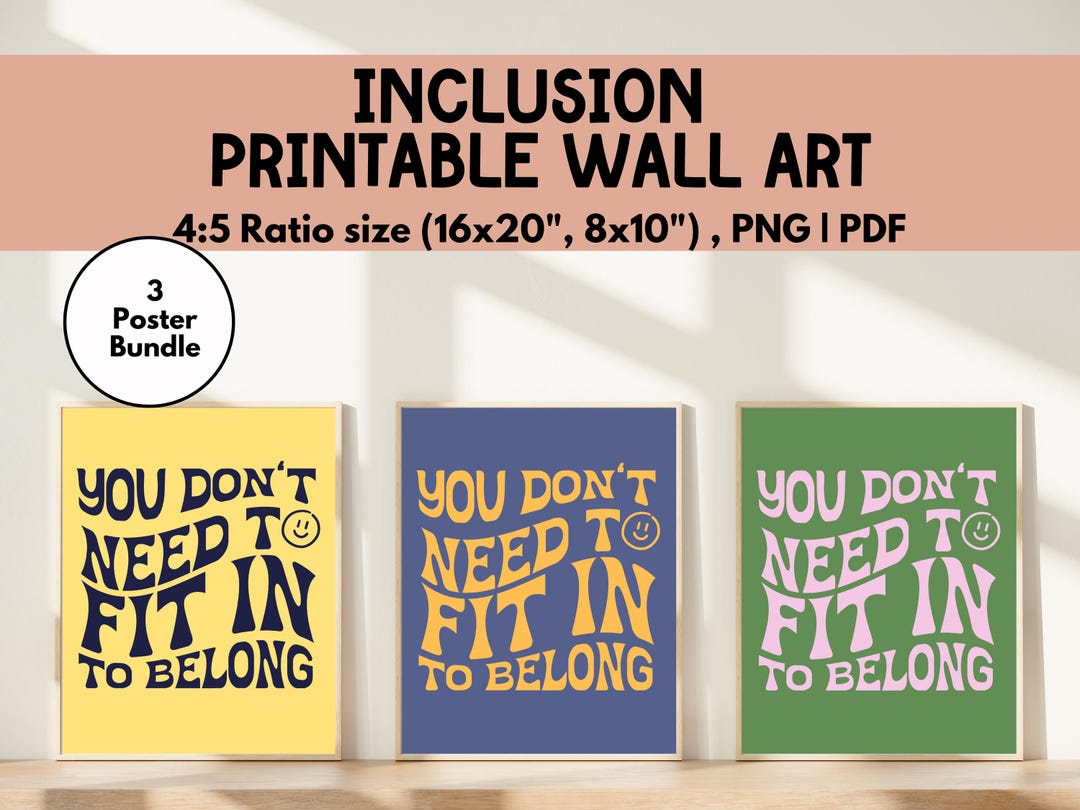 Inclusion Poster, Retro Classroom Decor, 'fit in to Belong' Print ...