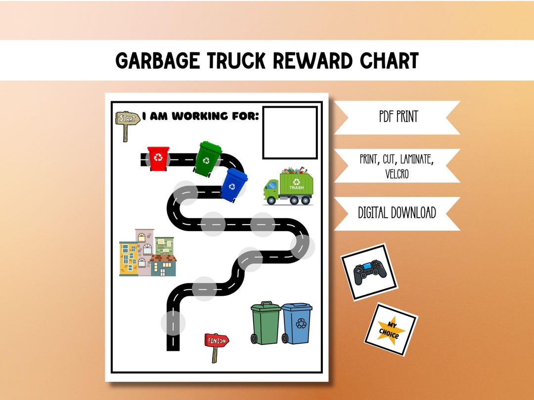 Garbage Truck Reward Chart Digital Download | Behavior and Teaching ...