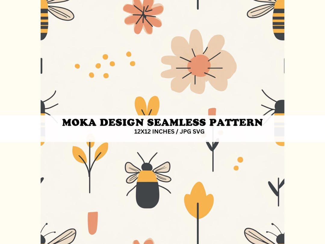 Boho Bees Seamless Pattern, Pastel Floral Design (JPG, SVG) - Etsy