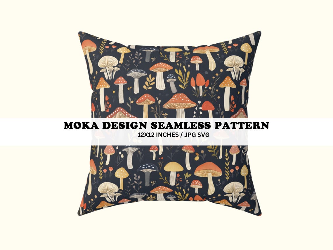 Boho Mushroom Forest Seamless Pattern Jpg Svg File, Cottage Core Fungi ...