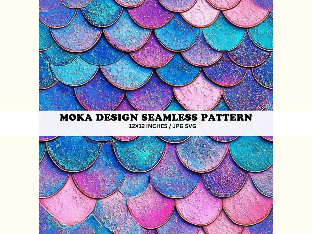 Mermaid Tail Scales Seamless Pattern, Pink and Blue (JPG, SVG Digital ...