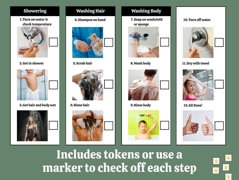 Showering & Hair Washing Visual Schedule | Real Photo Body Washing ...