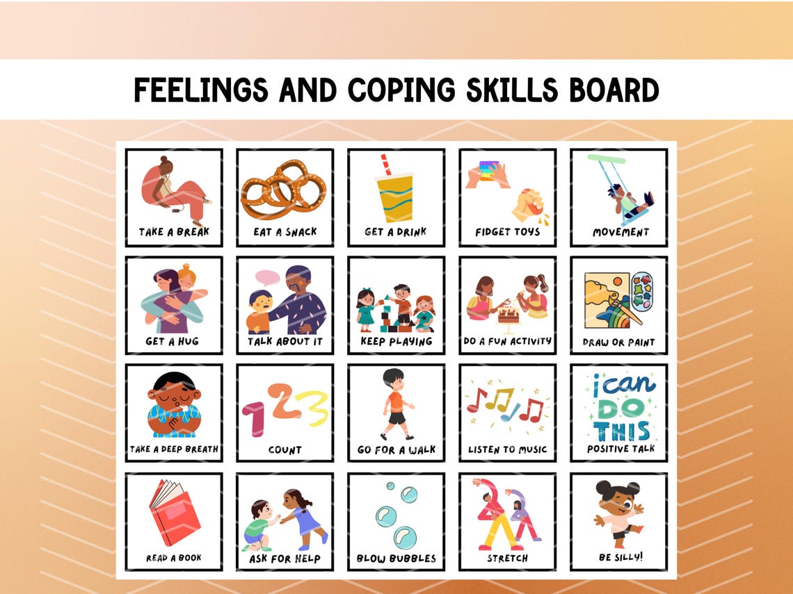 Feelings and Coping Skills Card for Kids, Emotional Regulation Visual ...