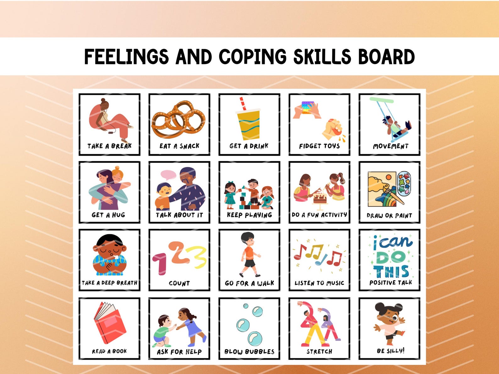 Feelings and Coping Skills Card for Kids, Emotional Regulation Visual ...