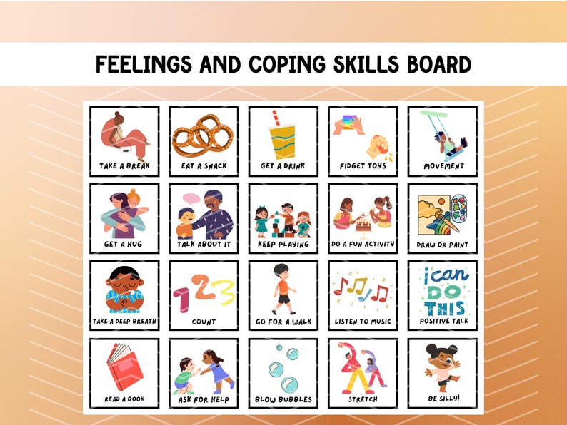 Feelings and Coping Skills Card for Kids, Emotional Regulation Visual ...