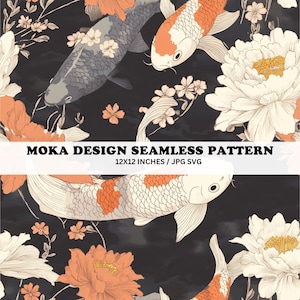 Koi Fish Japanese Style Art Seamless Pattern Jpg Svg File, Vintage ...