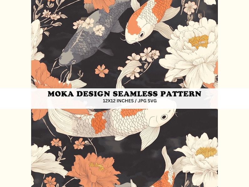 Koi Fish Japanese Style Art Seamless Pattern Jpg Svg File, Vintage ...