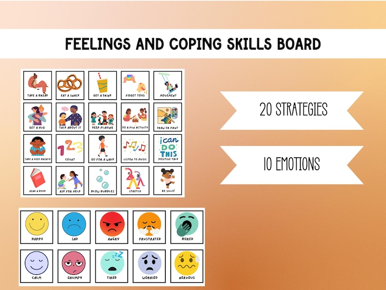 Feelings and Coping Skills Card for Kids, Emotional Regulation Visual ...