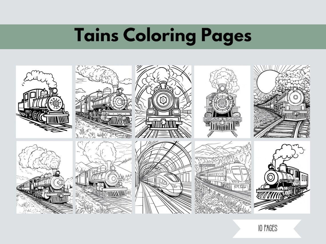 Trains Coloring Pages for Kids, Set of 10 (printable) - Etsy