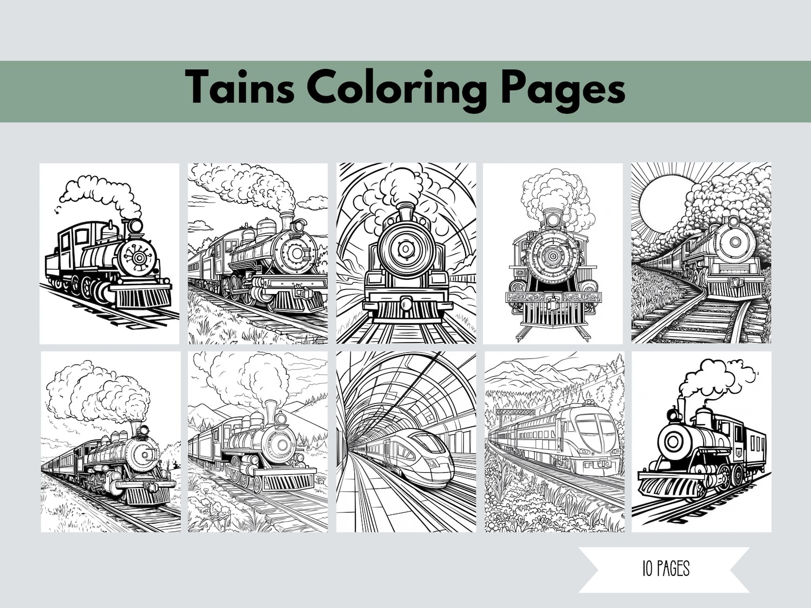 Trains Coloring Pages for Kids, Set of 10 (printable) - Etsy