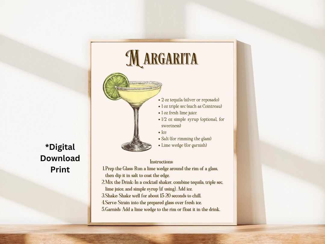 Margarita Recipe Art Print, Cocktail Illustration (digital Download) - Etsy