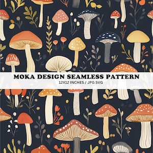 Boho Mushroom Forest Seamless Pattern Jpg Svg File, Cottage Core Fungi ...