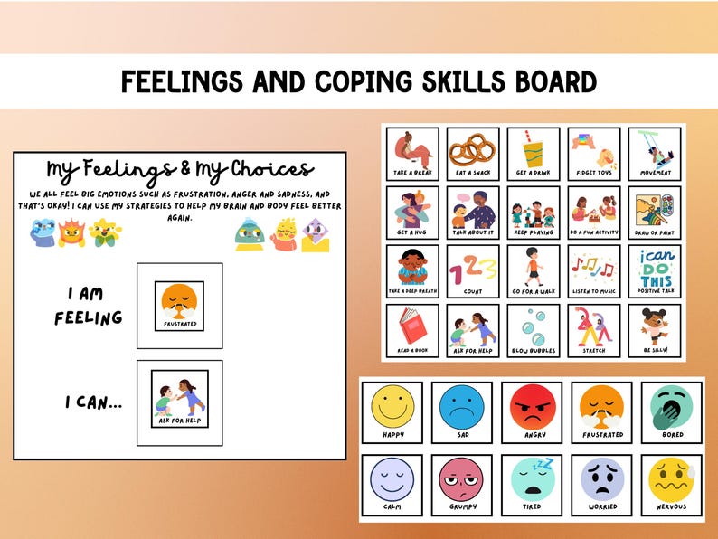 Feelings and Coping Skills Card for Kids, Emotional Regulation Visual ...