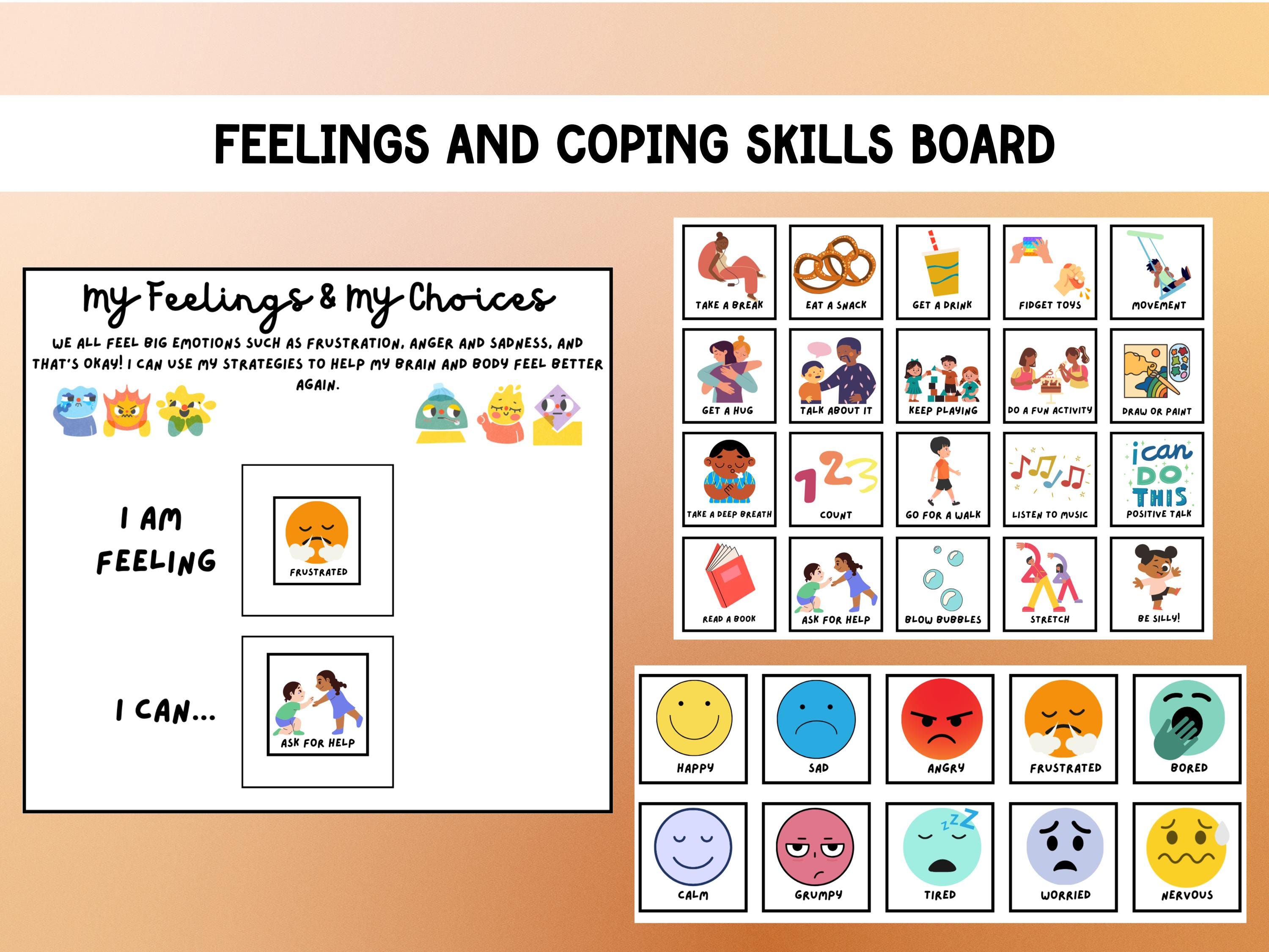 Feelings and Coping Skills Card for Kids, Emotional Regulation Visual ...