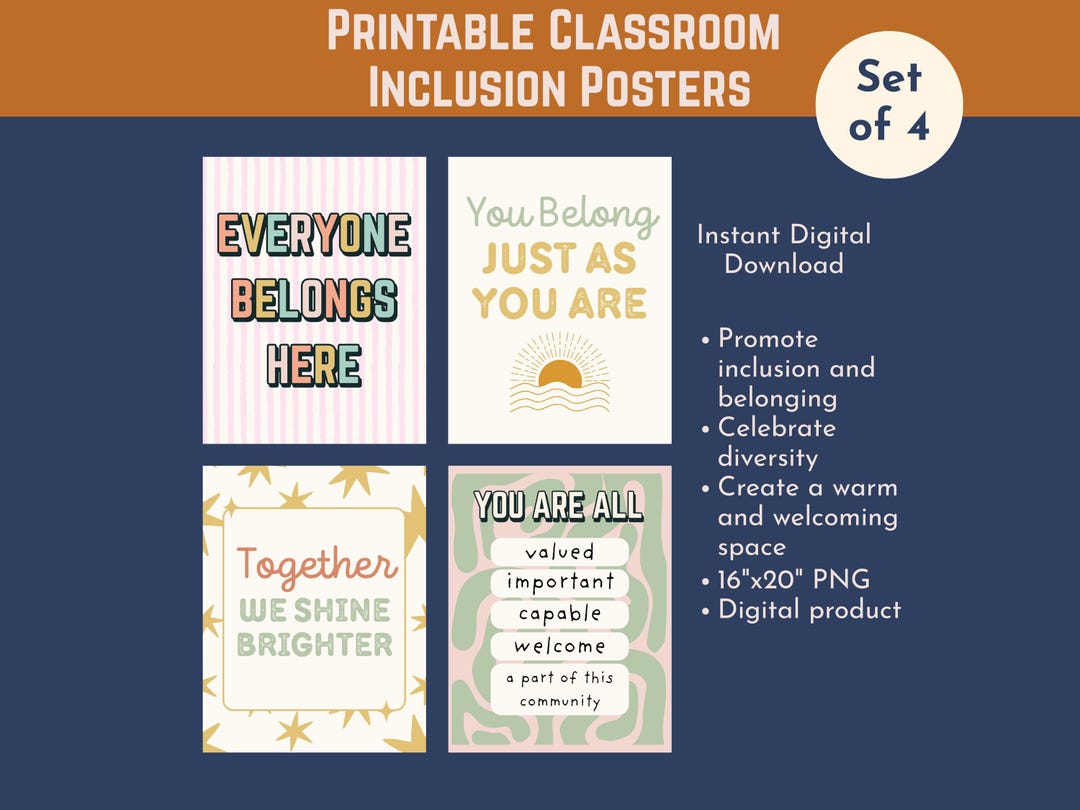 Inclusion and Acceptance Printable Wall Art Set for Classroom or Office ...