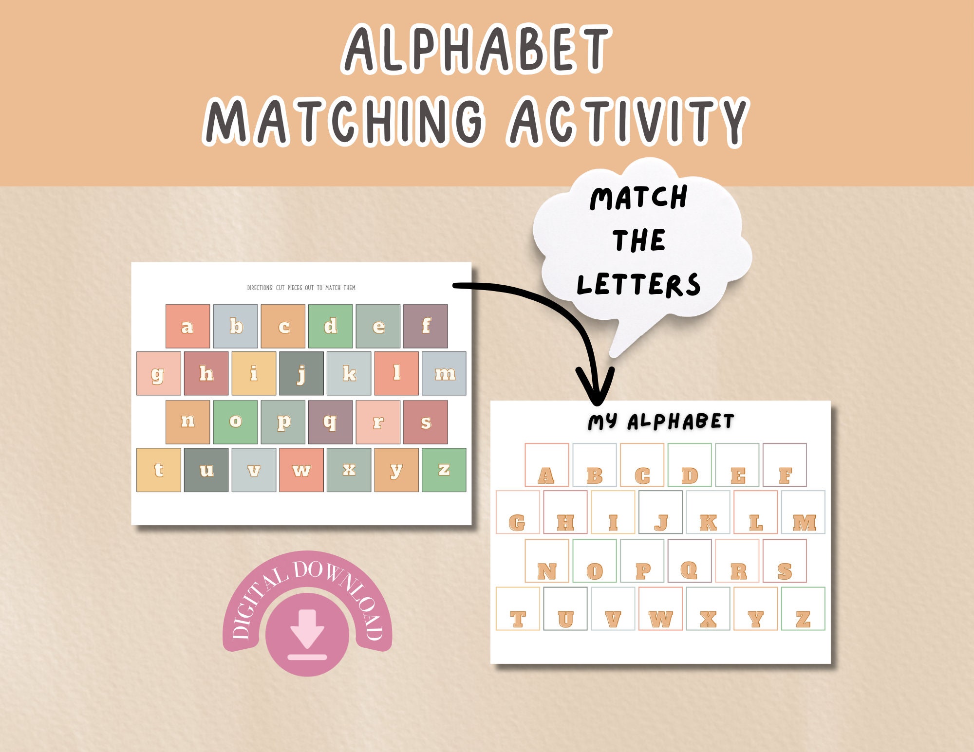 Alphabet Matching, Preschool Learning Worksheets, Alphabet Activity ...