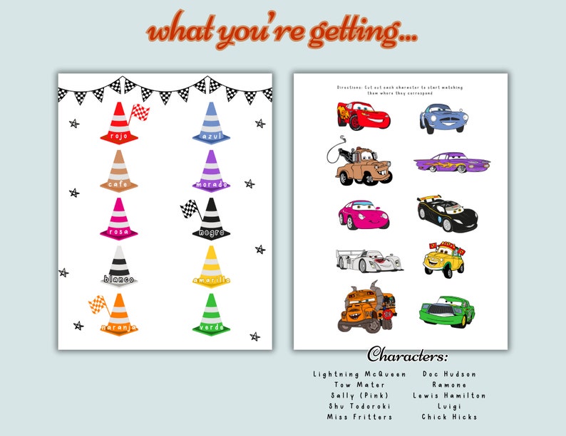 Spanish CARS Color Matching, CARS Mcqueen, Preschool Learning ...
