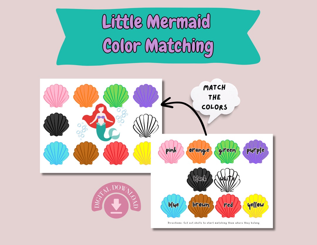 English Color Matching, Little Mermaid, Preschool Learning Worksheets ...