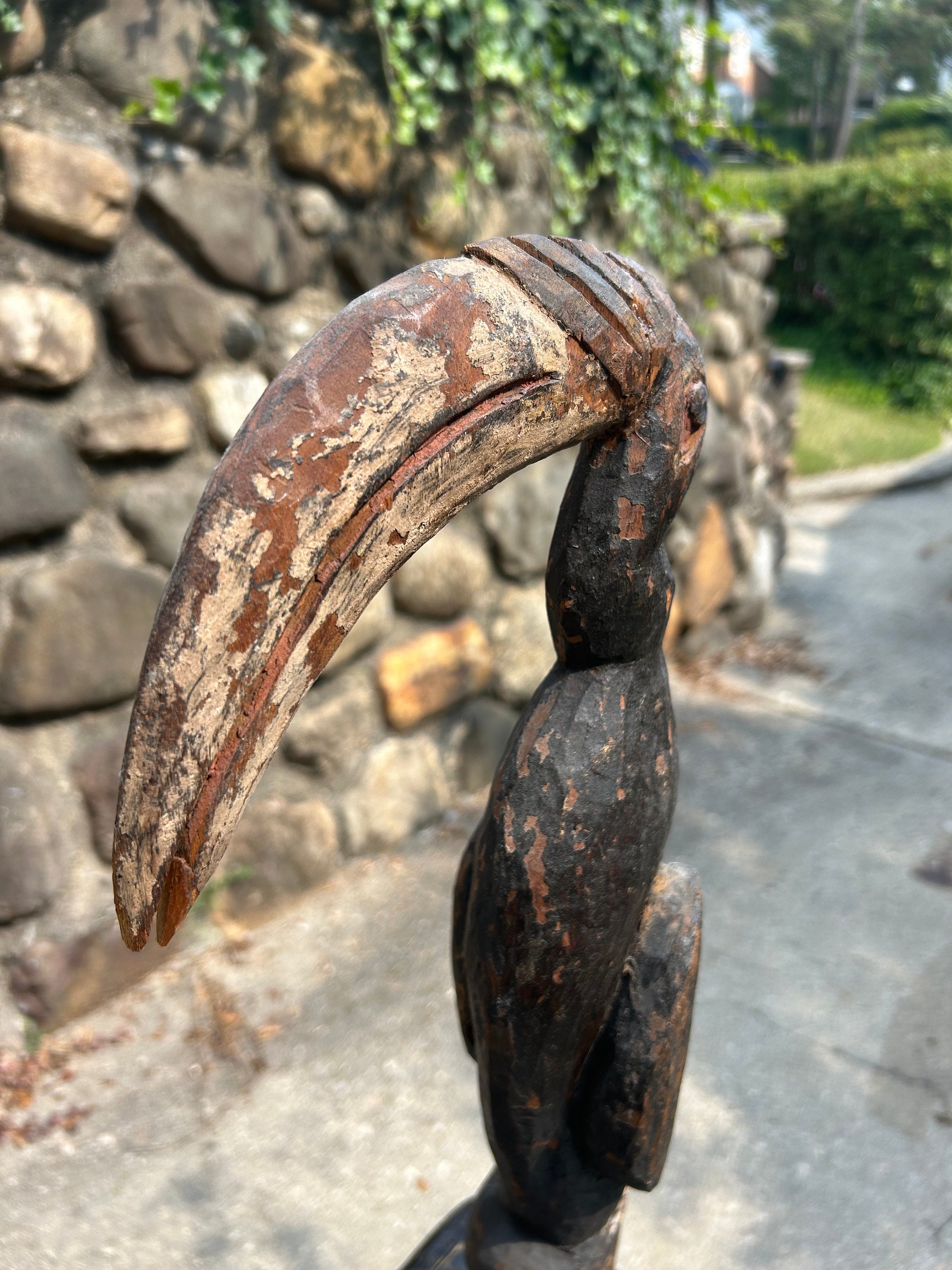 Antique Primitive Tribal African Hookbill Bird Hand Carved Wood Painted ...