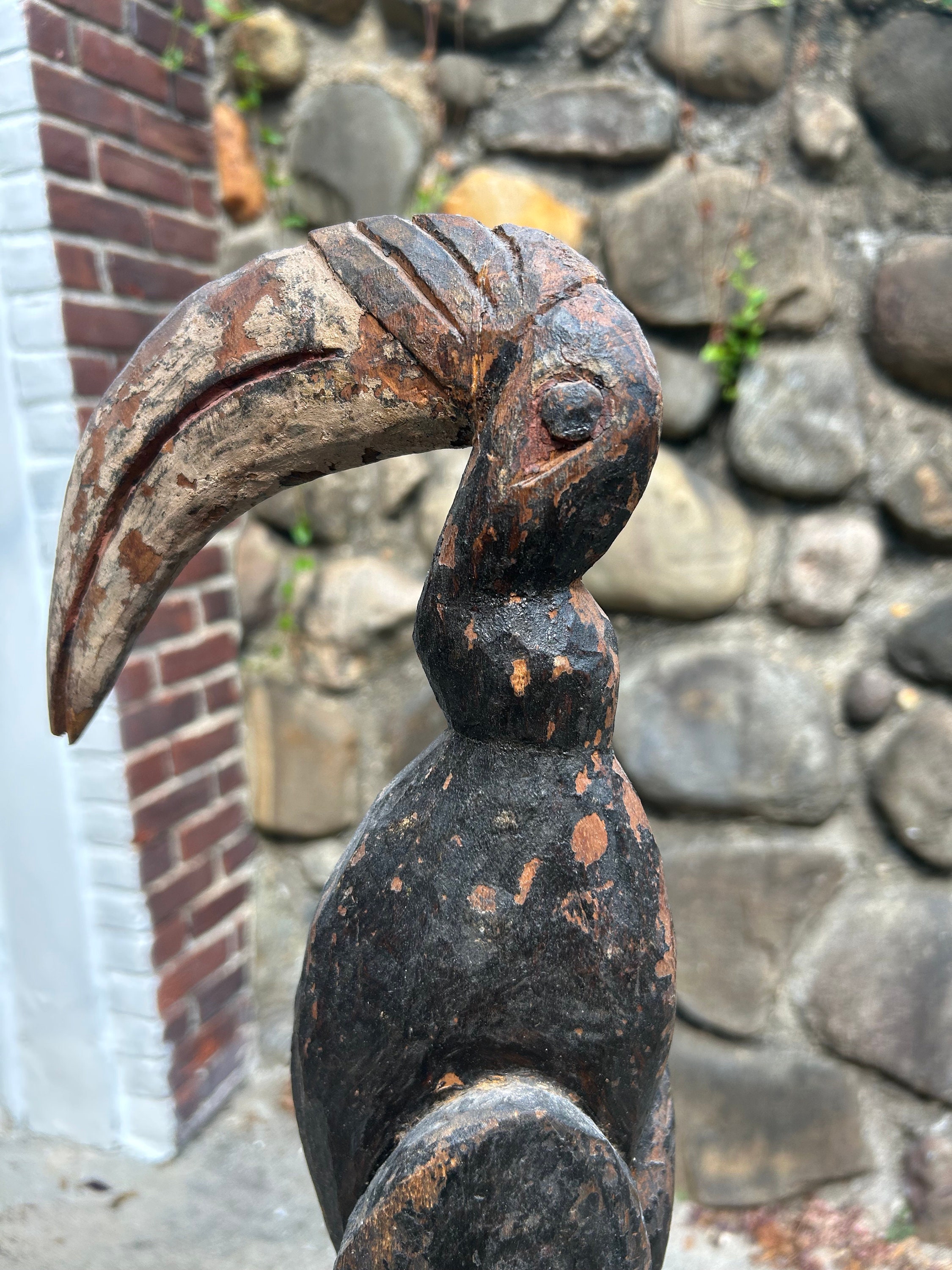 Antique Primitive Tribal African Hookbill Bird Hand Carved Wood Painted ...