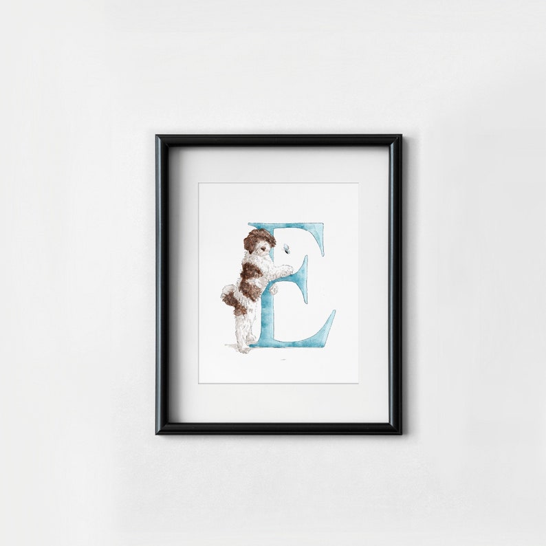 Custom Dog Portrait Painting, Initial Name Print, Dog Art for Nursery ...