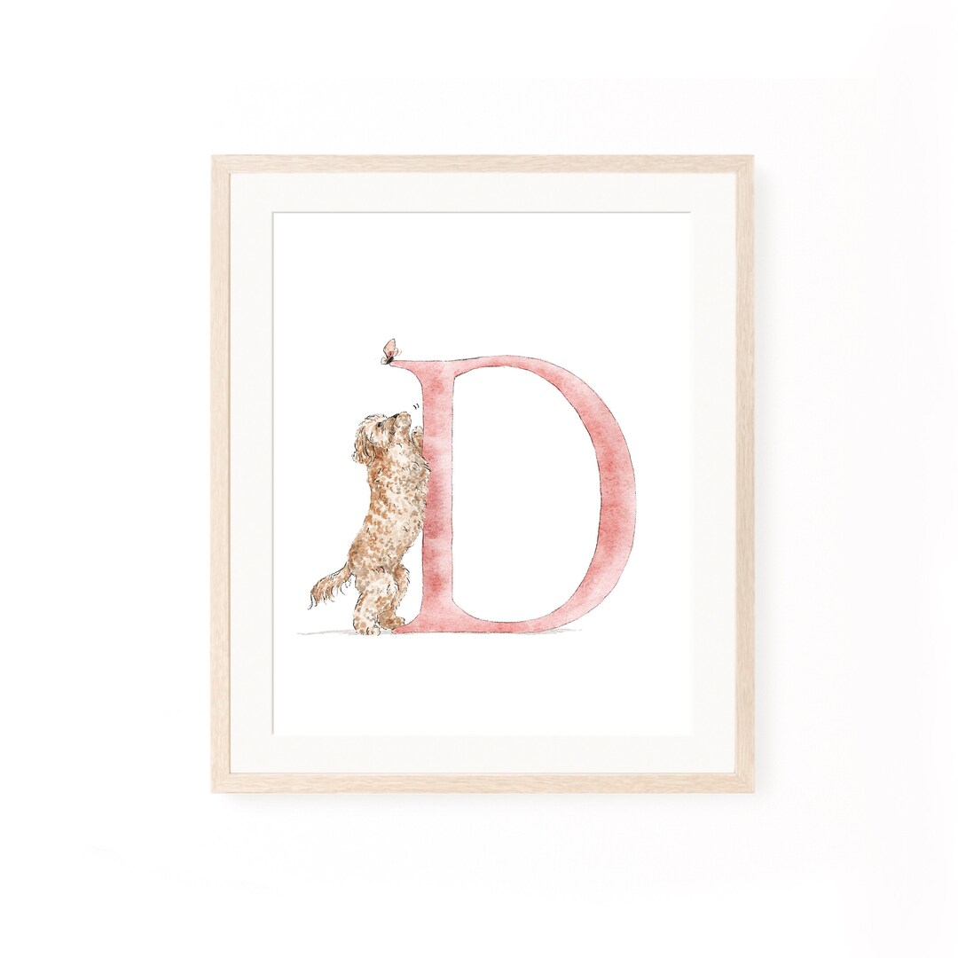 Custom Dog Portrait Painting, Initial Name Print, Dog Art for Nursery ...