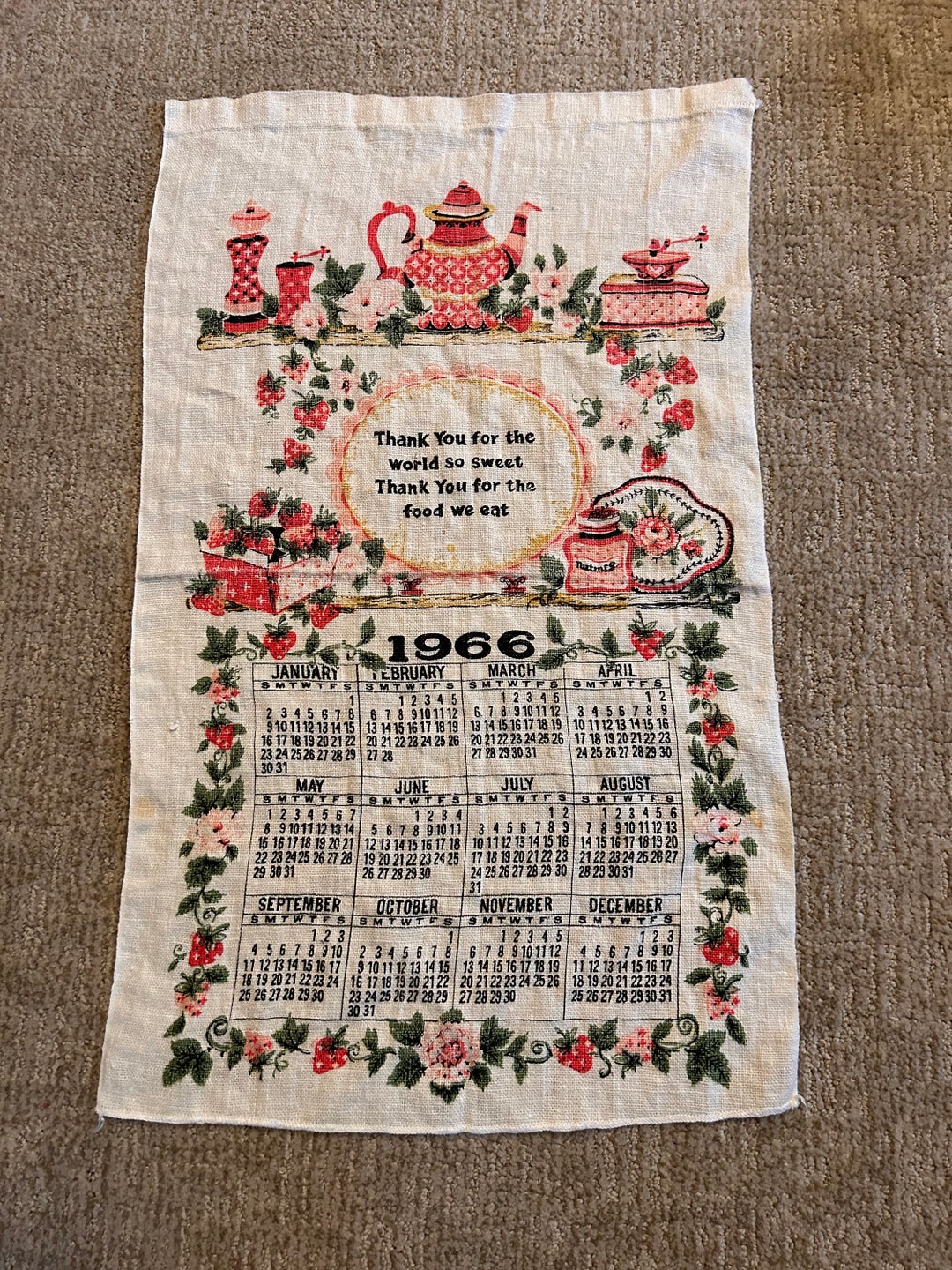 Vintage 1966 Calendar Dish Towel - Etsy
