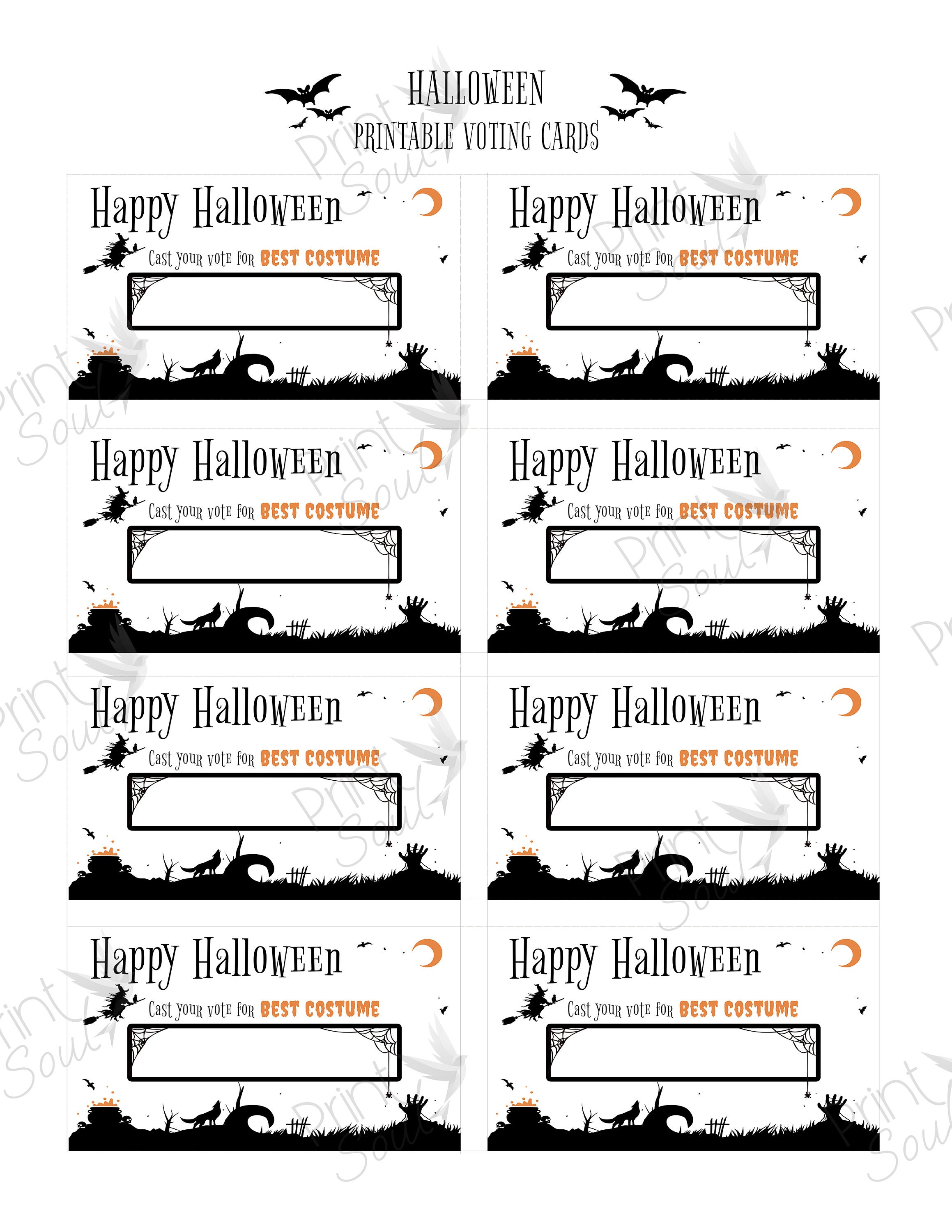 Halloween Costume Voting Printable Cards, Costume Voting Cards ...