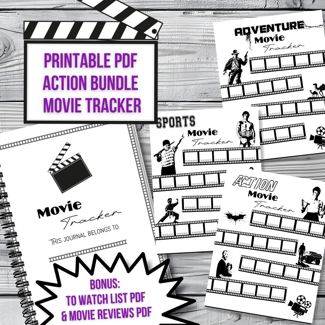 PDF Printable Movie Tracker Journal | Movie Lover Gift | Action Movie ...