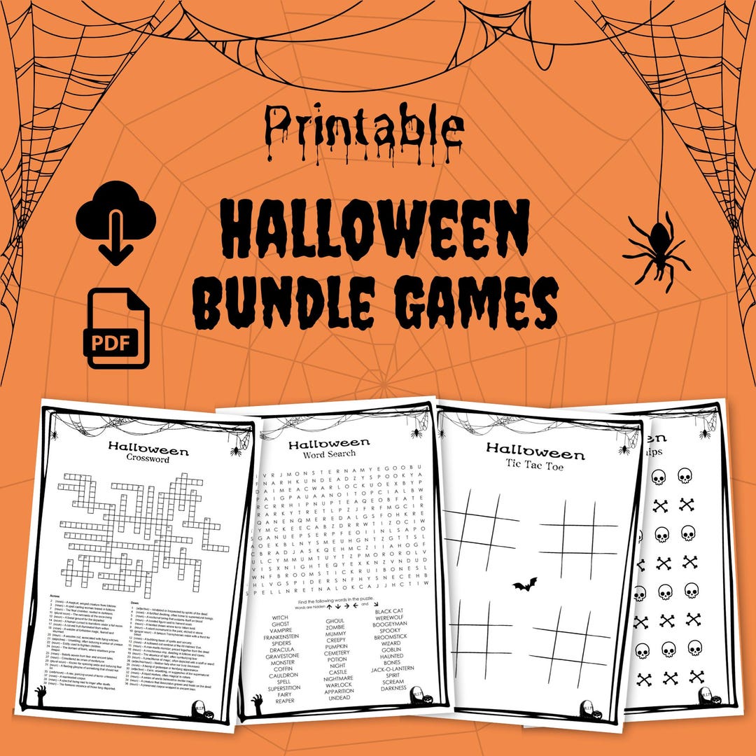 Printable Halloween Game Bundle | Tic Tac Toe, Word Search & Crossword ...