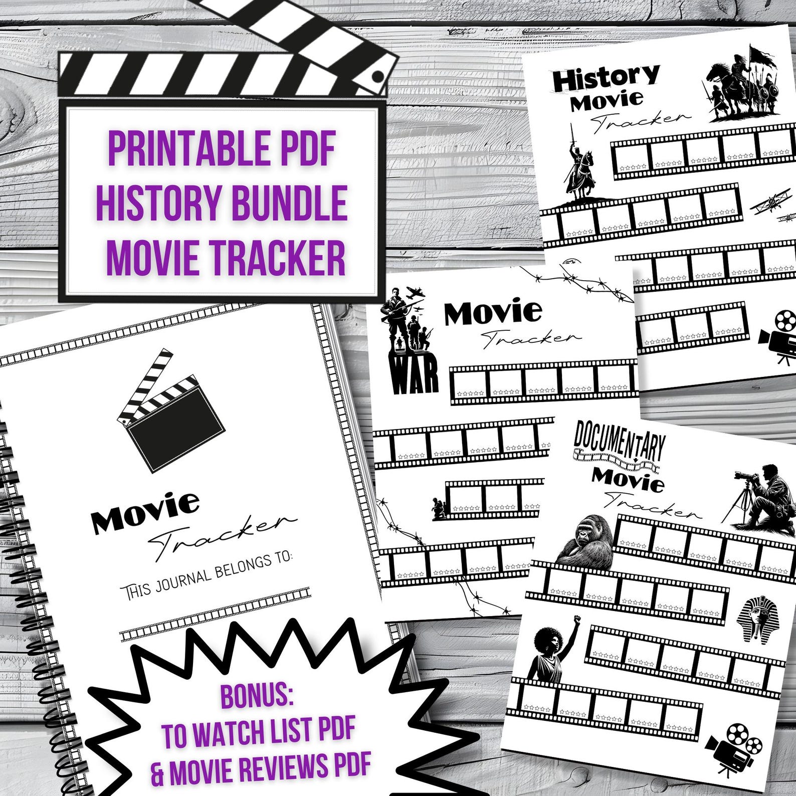 PDF Printable Movie Tracker Journal | Movie Lover Gift | History Movie ...