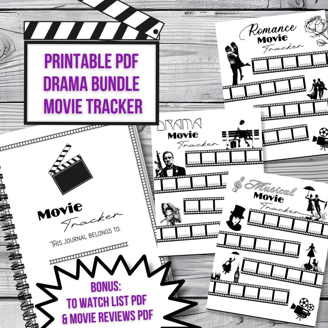 PDF Printable Movie Tracker Journal | Movie Lover Gift | Drama Movie ...