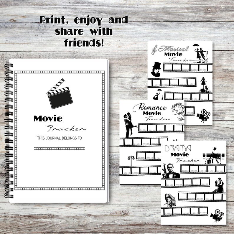 PDF Printable Movie Tracker Journal | Movie Lover Gift | Drama Movie ...