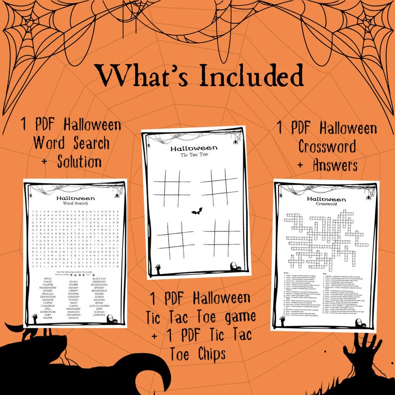 Printable Halloween Game Bundle | Tic Tac Toe, Word Search & Crossword ...