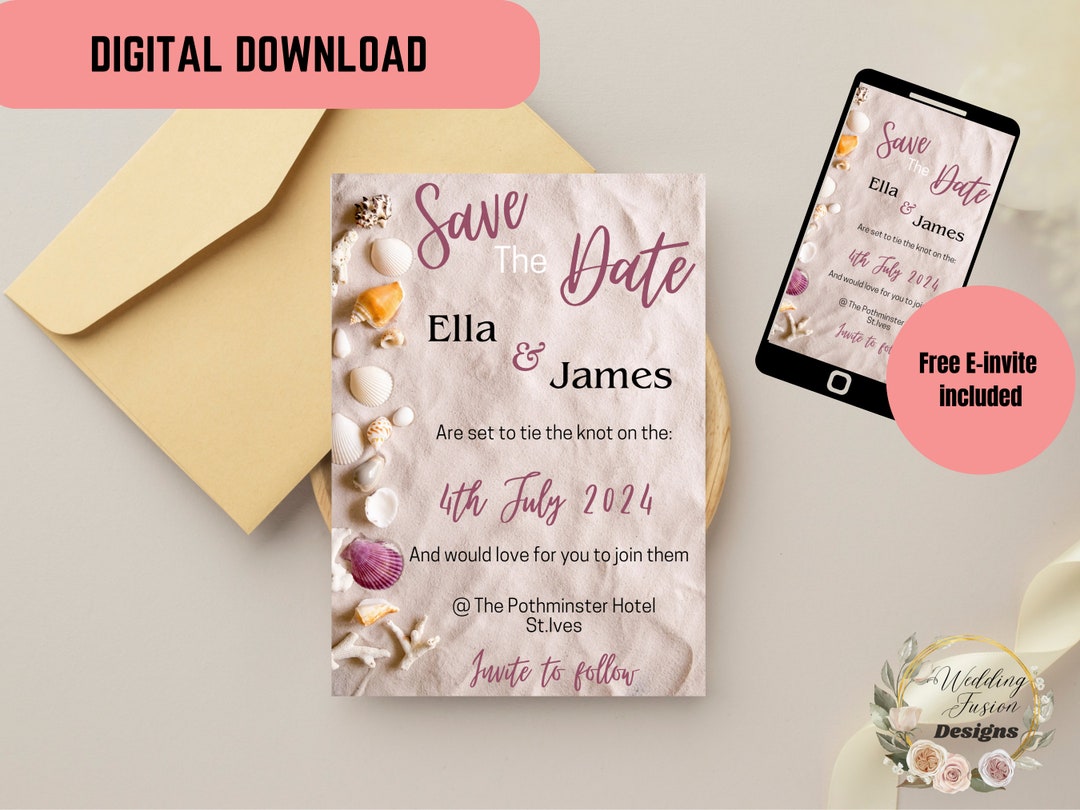 Save the Date Beach/summer Theme Template, 5x7, FREE E-invite, Wedding ...