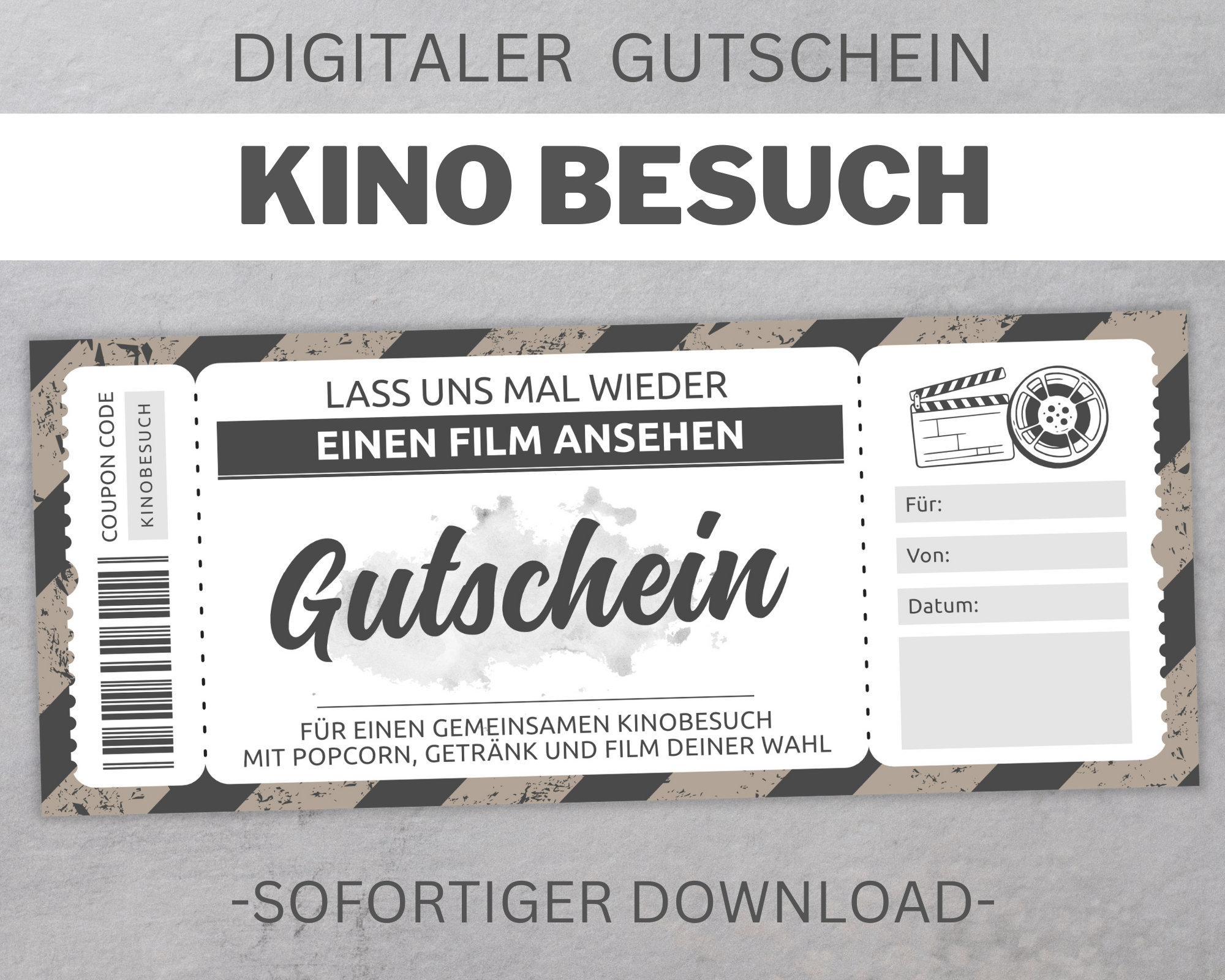 Kino Gutschein | Vorlage editierbar | Ausdrucken | Gutscheinvorlage zum ...
