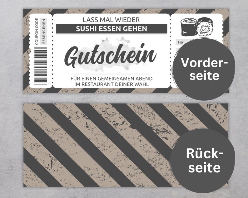 Sushi Essen Gutschein | Vorlage editierbar | Ausdrucken ...