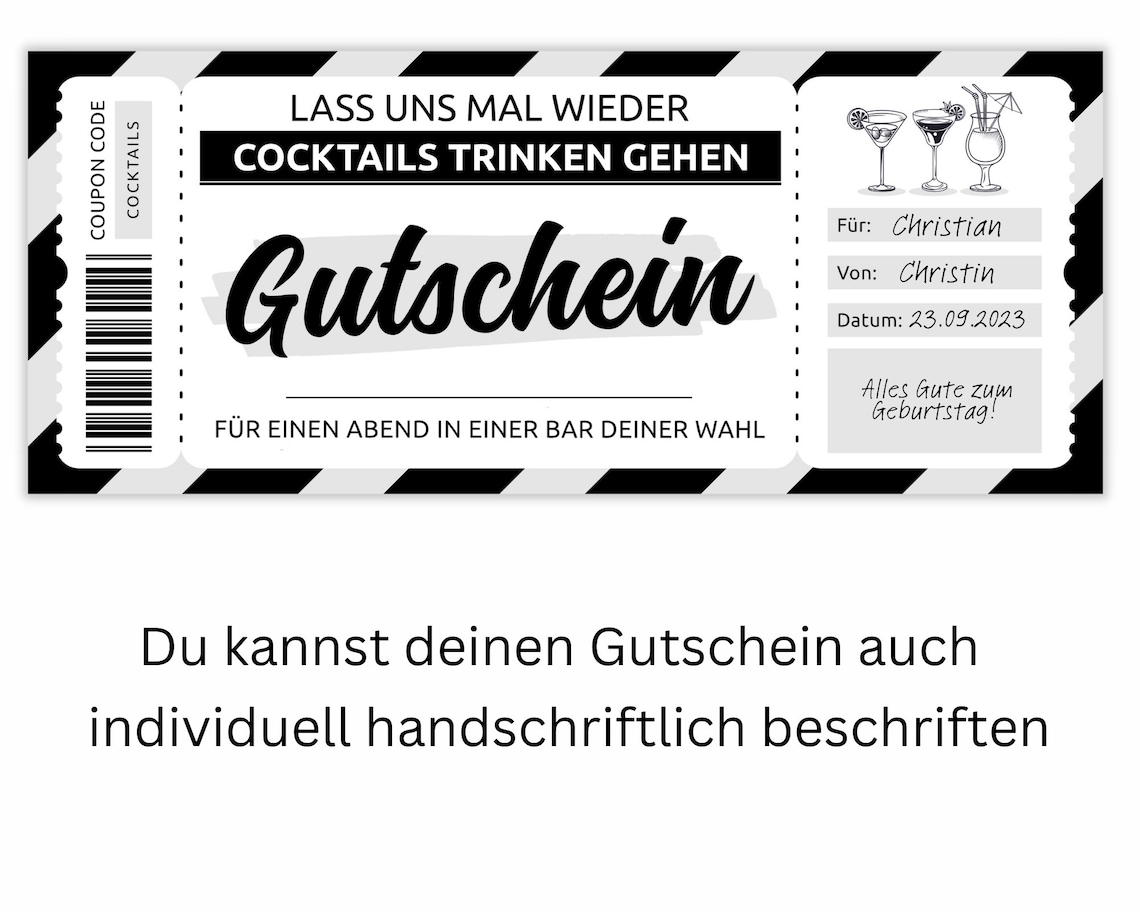 Cocktails Voucher | Template Editable | Printable Voucher Template ...
