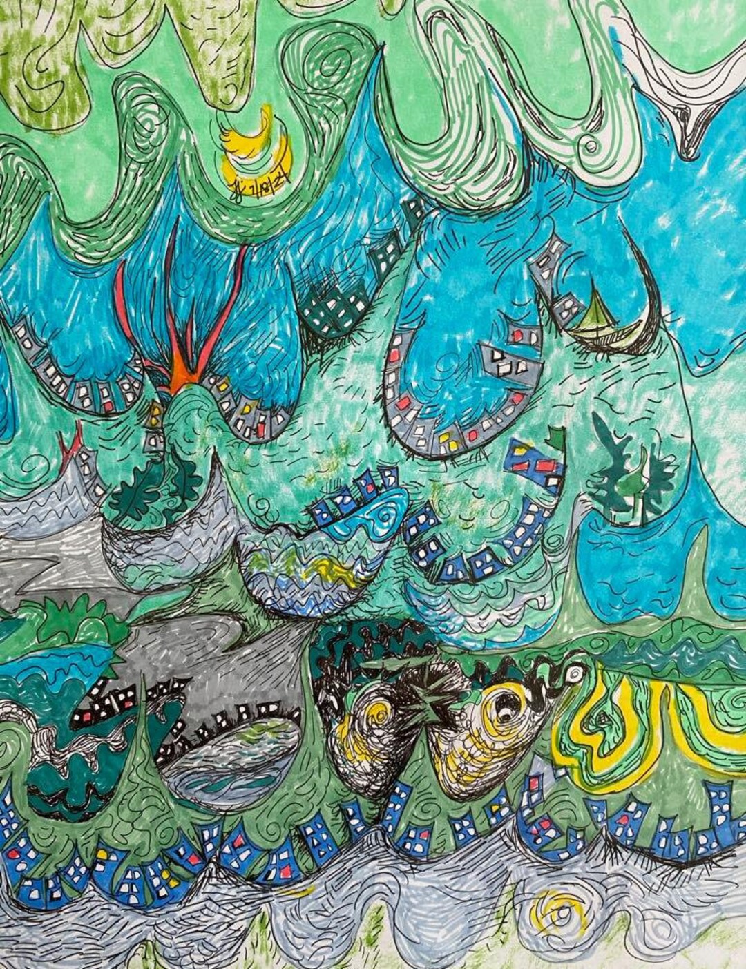 Whimsical Waves Illustration, Original Pen and Ink Drawing (11x14) - Etsy