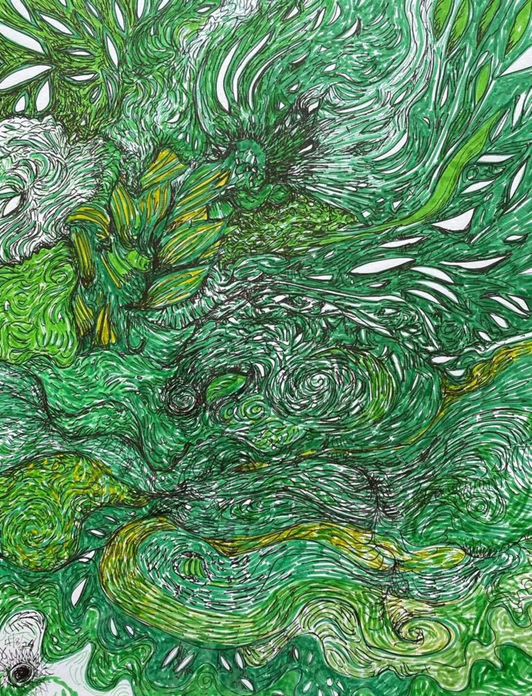 Lush Green Garden Illustration, Hand-drawn Pen and Ink, 11x14" - Etsy