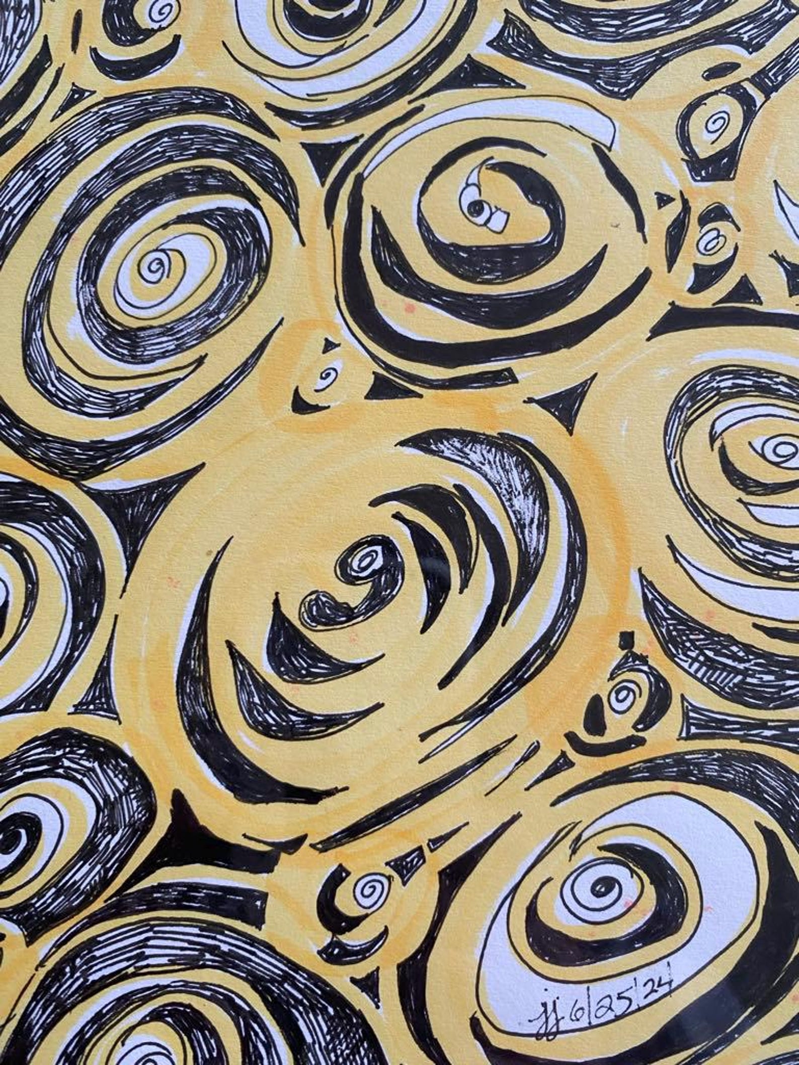 Hand Drawn, Yellow Roses, is an 11" X 14" Pen and Ink Marker ...