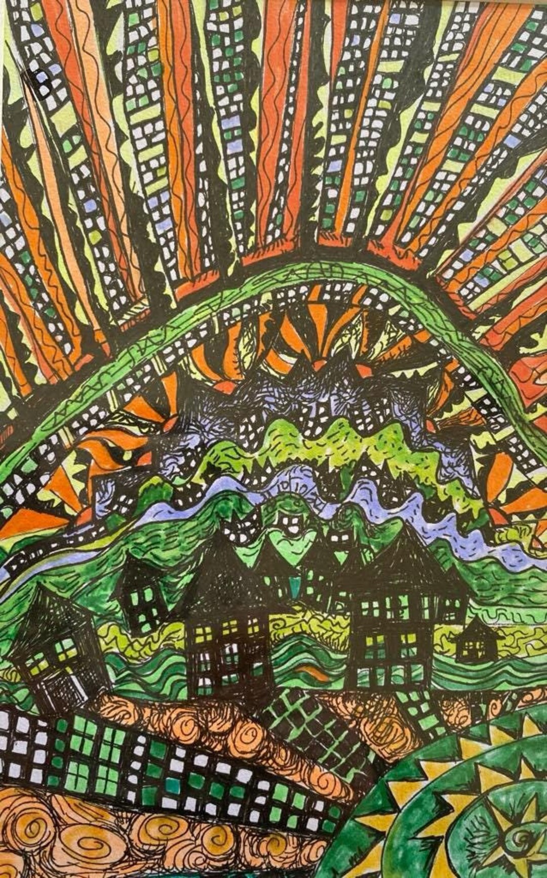 Hand-drawn Halloween Village Illustration, Spooky Art (5x8) - Etsy