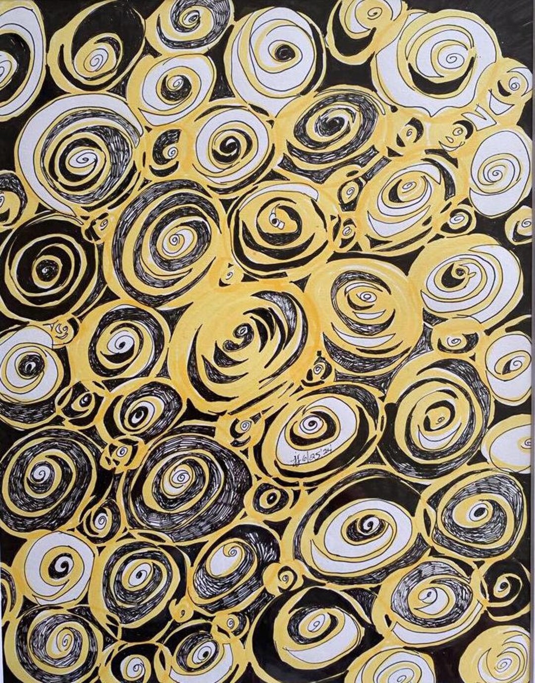 Hand Drawn, Yellow Roses, is an 11" X 14" Pen and Ink Marker ...