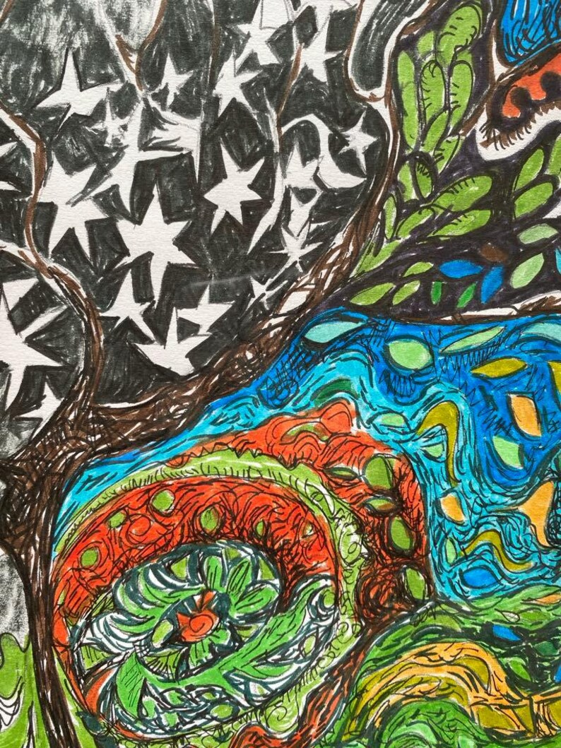 Hand Drawn, Midnight Garden, is an 11" X 14" Pen and Ink Marker Drawing ...