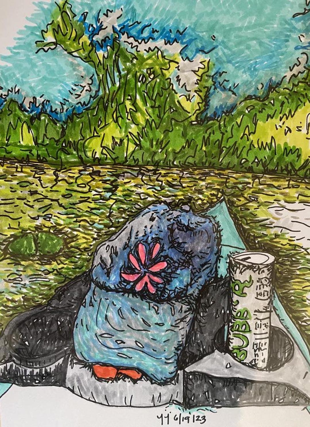Hand Drawn, up River, is an 8 X 10 Pen and Ink Drawing That Kayakers or ...