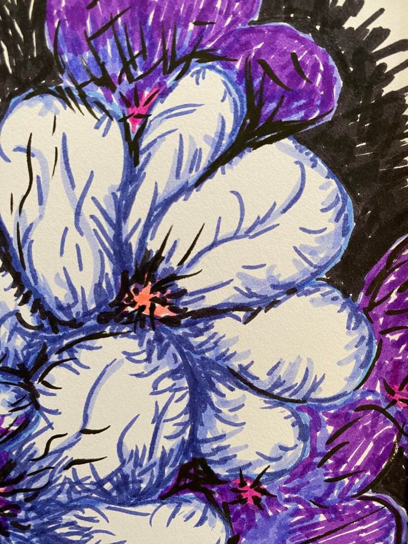 Hand Drawn, Purple Flowers, is an Original Pen and Ink Marker Creation ...